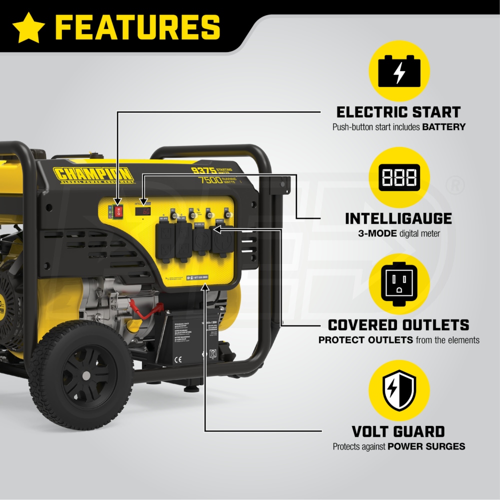 Champion 100813 - 7500 Watt Electric Start Portable Generator CARB