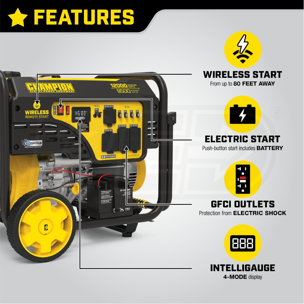 Champion 200929 - 9500 Watt Electric Start Portable Generator w ...