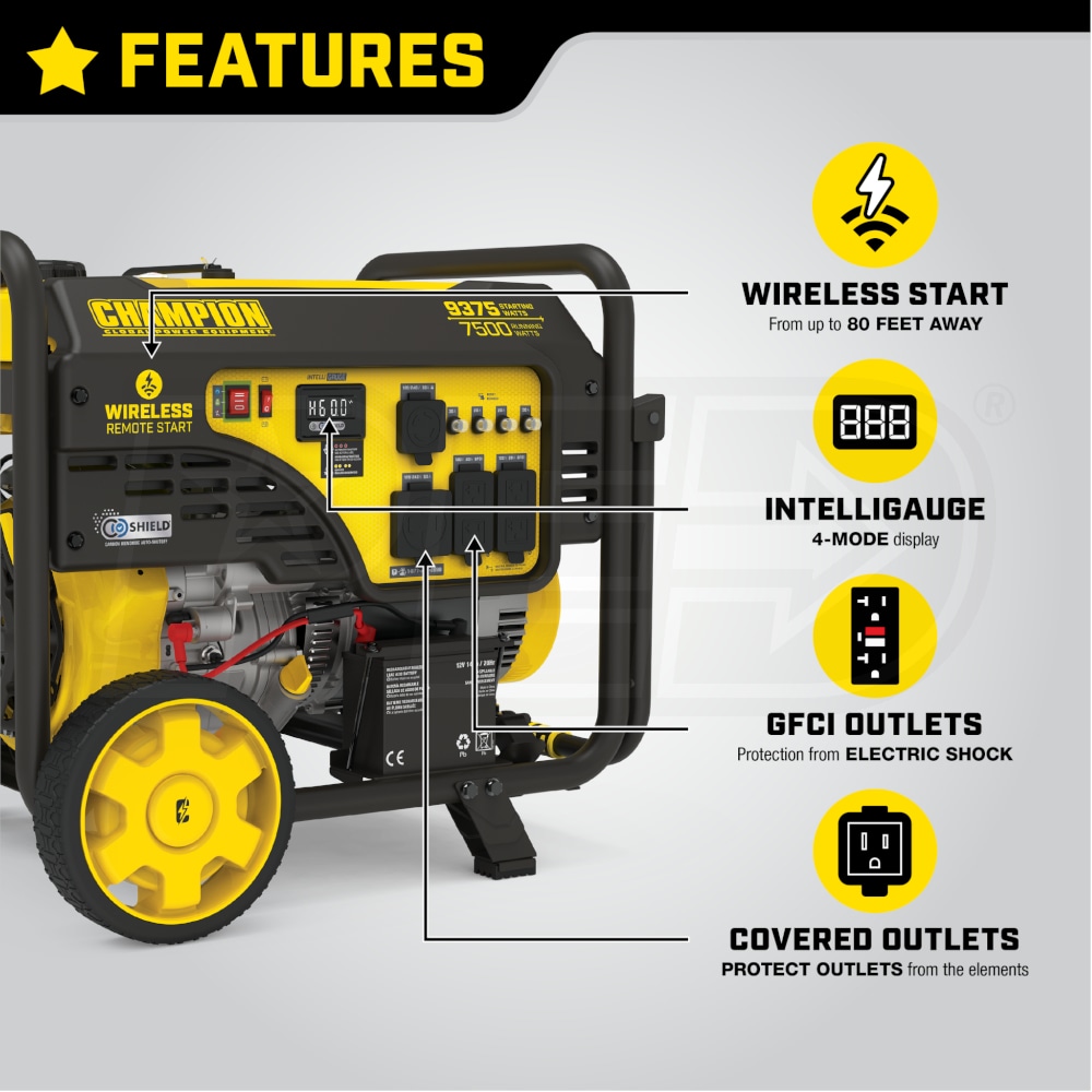 Champion 201182 - 7500 Watt Electric Start Portable Generator w ...