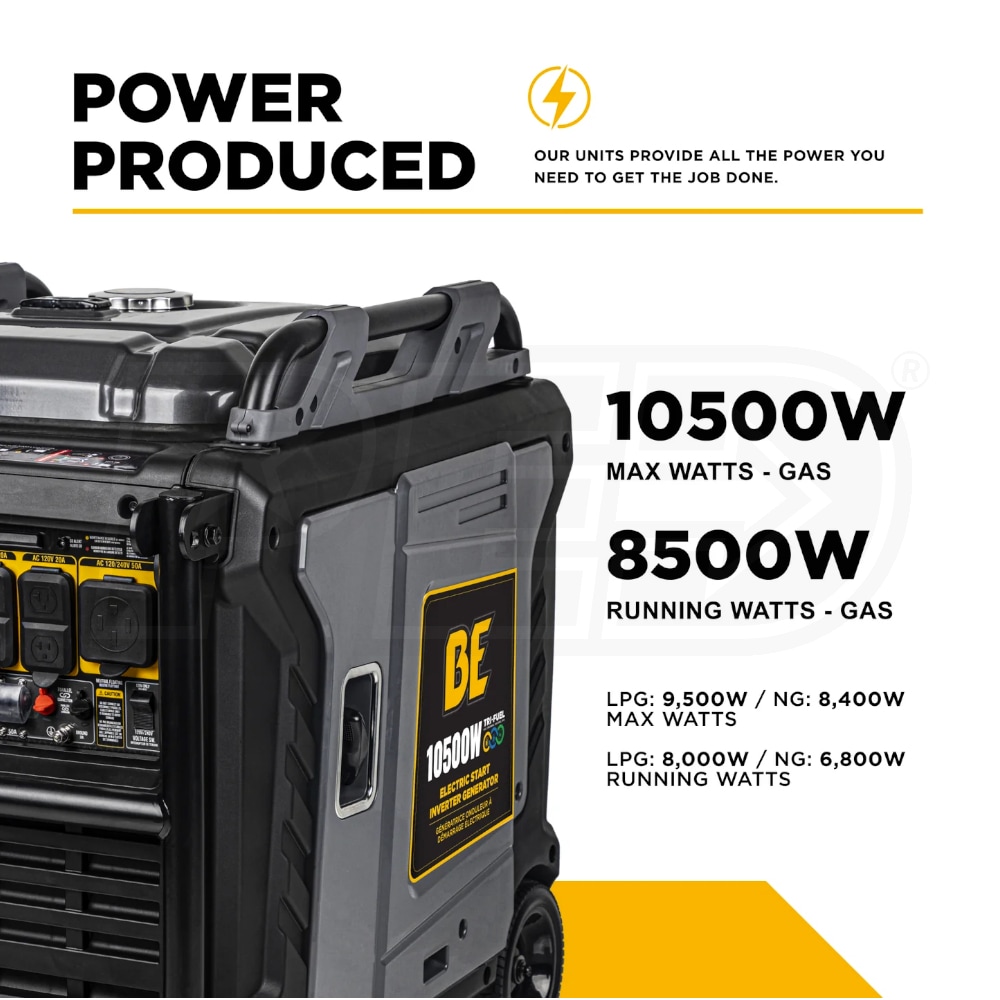 BE Power Equipment BE10500IT - 8500 Watt Electric Start Tri-Fuel ...