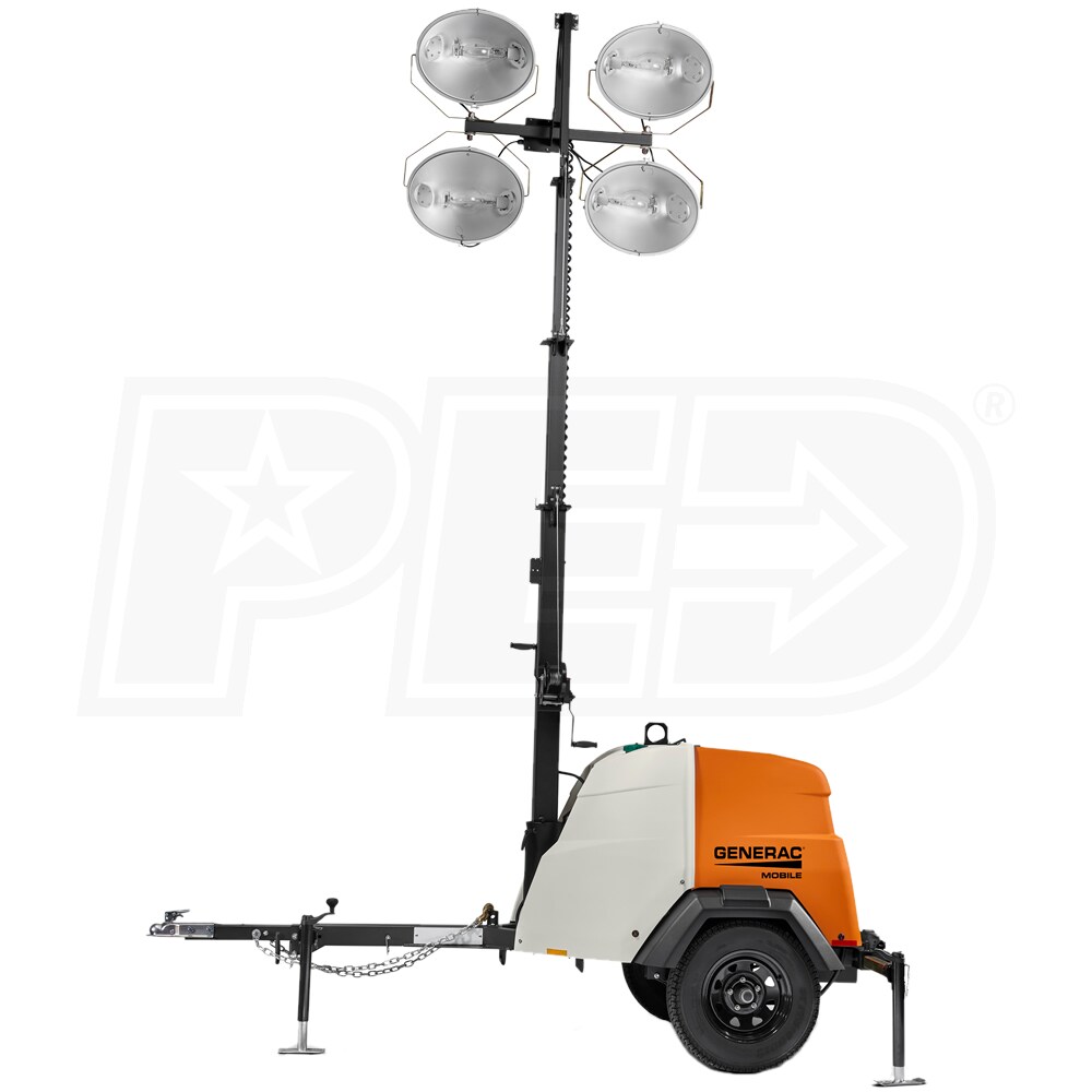 Generac MLT6SK-STD4 Mobile 6kW Towable Diesel Vertical Mast Light Tower w/ Kubota Engine ...