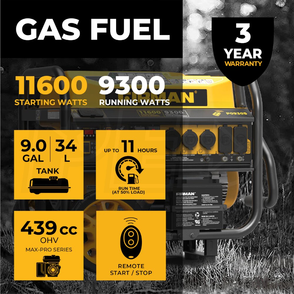 Firman Generators P09305 Firman - Performance Series 9300 Watt Electric ...