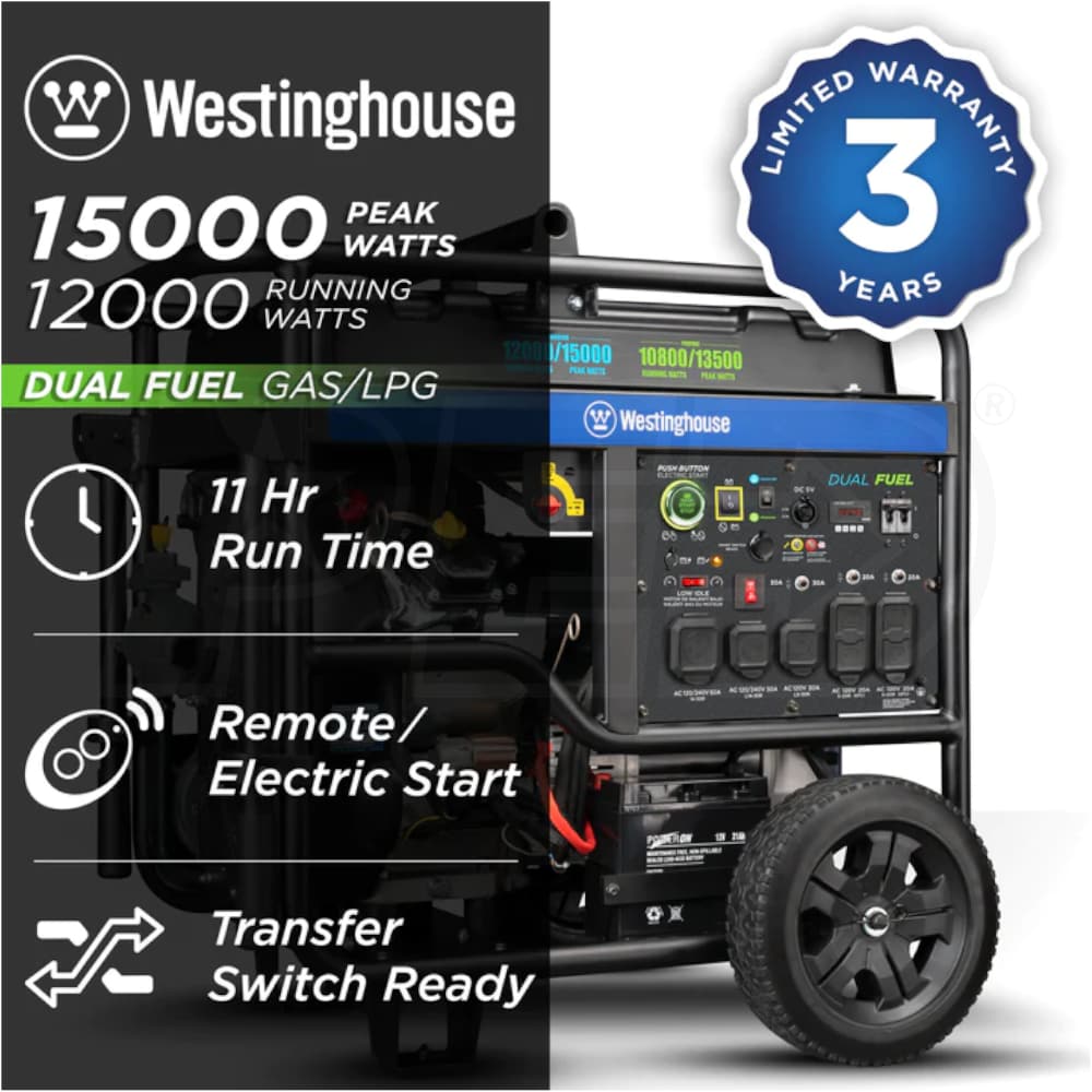 Westinghouse WGEN12000DFC WGen12000DFc - 12,000 Watt Electric Start ...