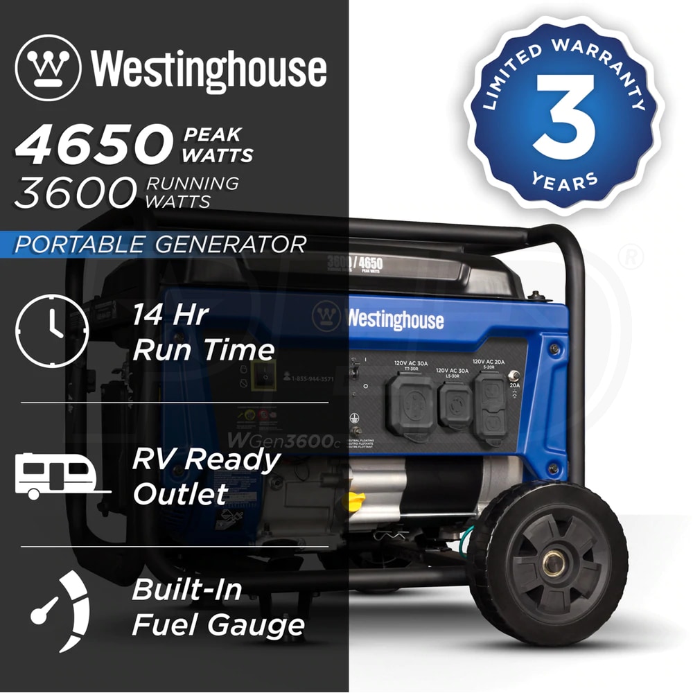 Westinghouse WGEN3600C WGen3600c - 3600 Watt Portable Generator w ...