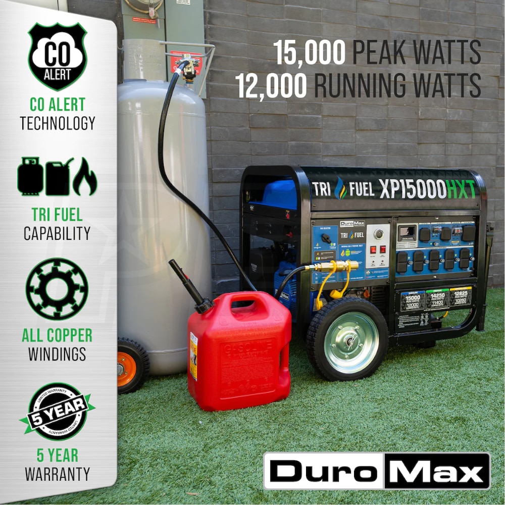 DuroMax XP15000HXT - 12,000 Watt Electric Start Tri-Fuel Portable ...