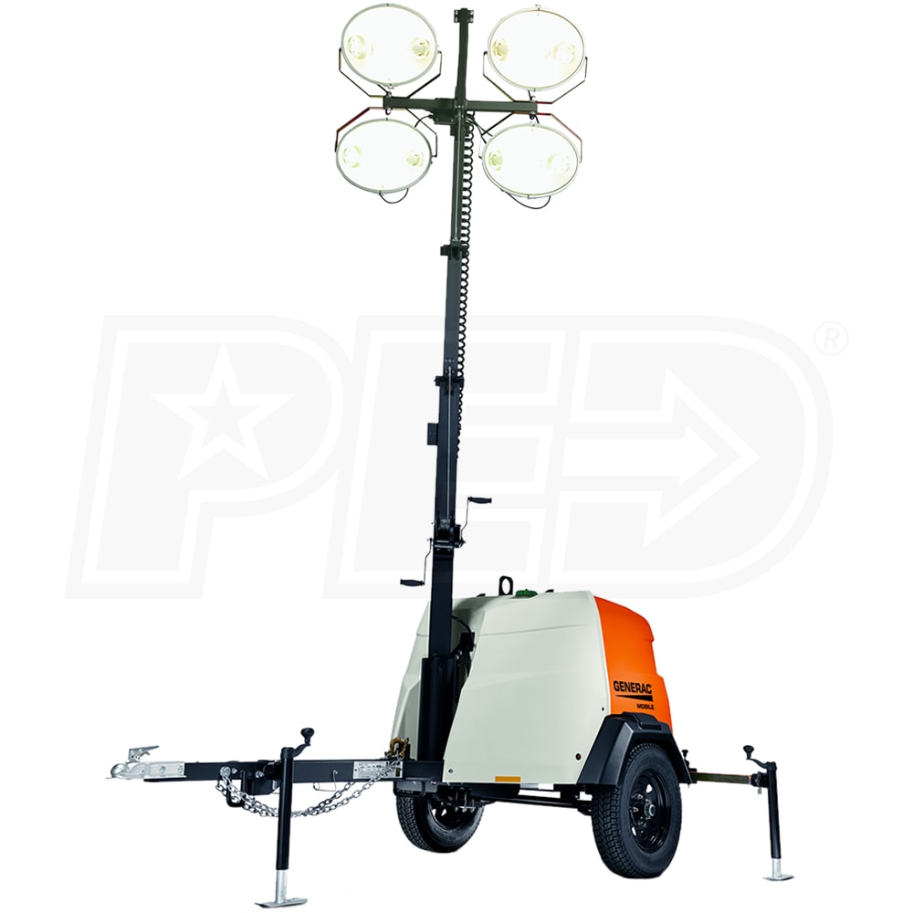 Generac MLT6SK-STD3 Mobile 6kW Towable Diesel Vertical Mast Light Tower w/ Kubota Engine ...